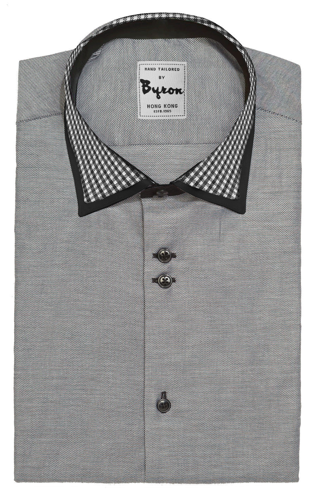 Charcoal Micro Step Shirt with Check Collar – Byron Ltd