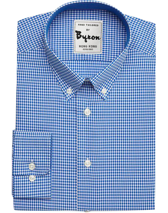 Azure Blue Micro Check Shirt, Button Down Collar, Round Cuff – Byron Ltd